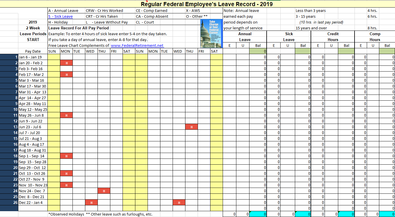 2019 Leave Chart Federal Employee s Retirement Planning Guide